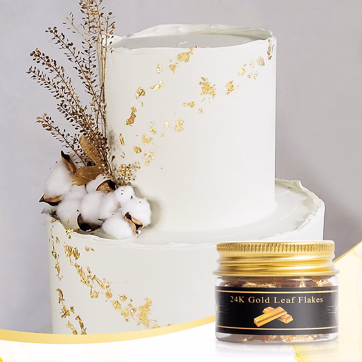 Edible Gold Flakes, 30mg 24k Gold Leaf Foil Flakes for Cake Baking, Dessert, Skincare,Chocolates, Food Decoration, Health,Drinkings…