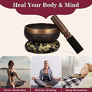 Sovvid Tibetan Singing Bowl Set - 4inch Meditation Sound Bowl Handcrafted in Nepal for Healing and Mindfulness Unique Large Sound Bowl with Dual End Striker and Cushion Relaxation Gifts for Women Men