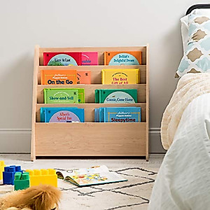 IRIS USA Wide Wooden Magazine Rack, 4-Pocket Periodical Book Sketchbook Stand with Deep Compartments for Living Room Bathroom Kids Room Classroom Office, Light Brown