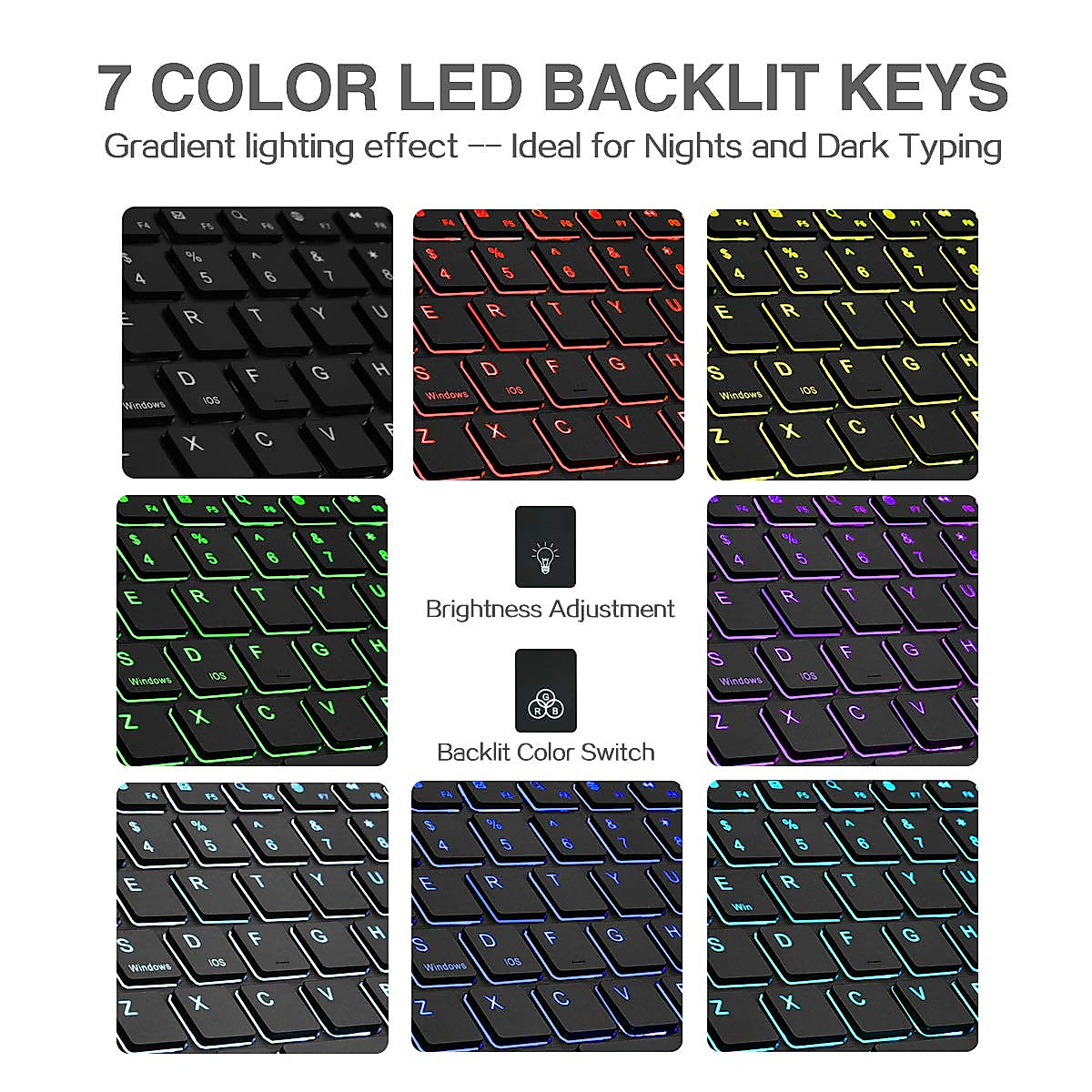 Coastacloud 7 Colors Backlit Bluetooth Keyboard for iPhone/Ipad Air/Ipad Mini/Ipad Pro, Wireless Keyboard for Samsung Galaxy Smartphone/Tab/Tablet, Easy Connected with iOS/Android/Windows