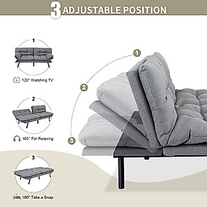 MUUEGM Futon Sofa Bed, Convertible Memory Foam Couch Bed for Living Room,Office,Apartment,71" Adjustable Sleeper Sofa,Light Grey