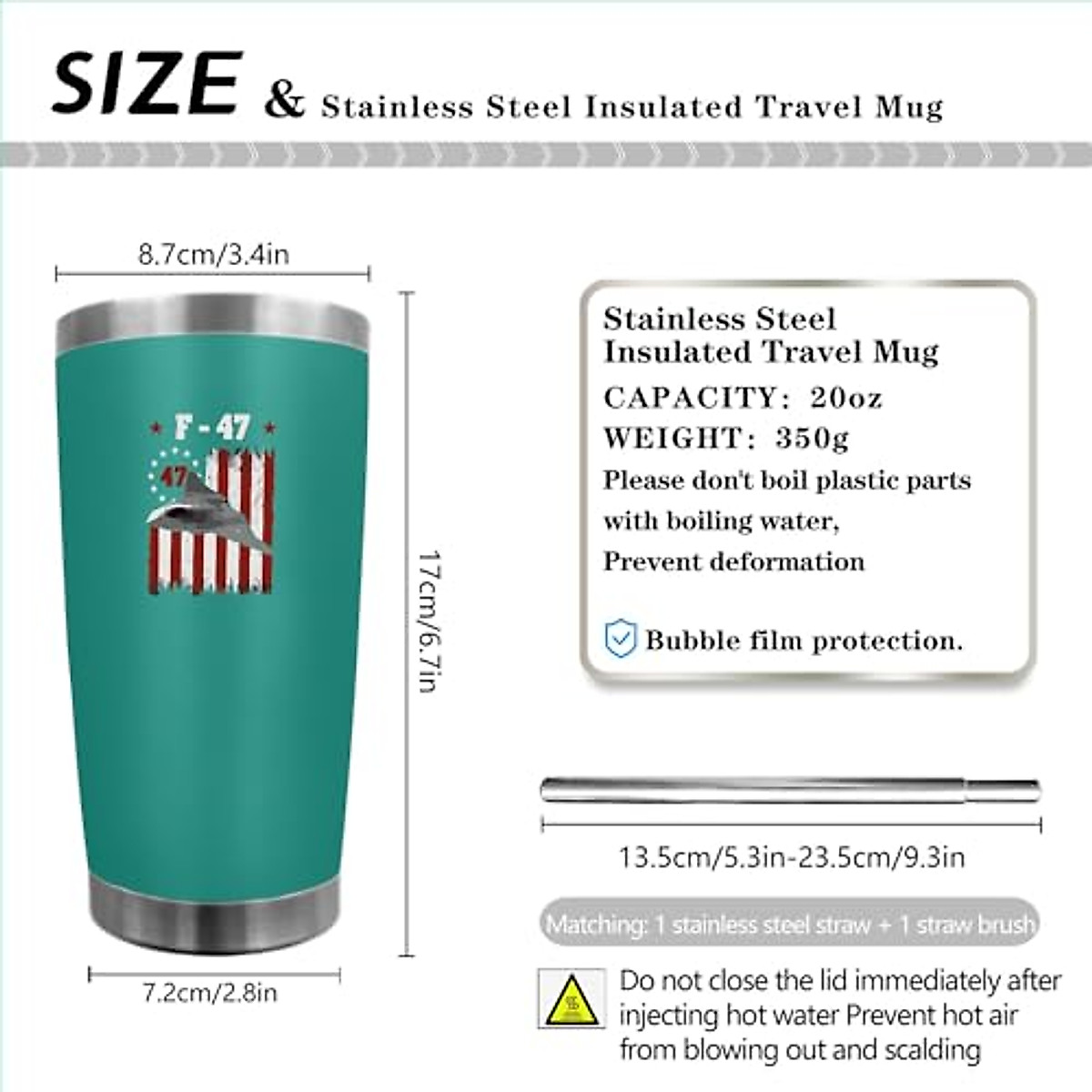 liabiliies Coffee Tumbler 20 oz F47 Fighter Jet F-47 Jet Fighter Aircraft Tumbler with Lid and Straw Insulated Tumblers Stainless Steel Tumbler
