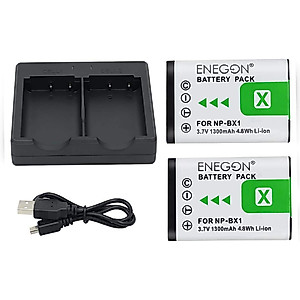 ENEGON NP-BX1 Battery (2-Pack) and Rapid Dual Charger for Sony NP-BX1 and Sony ZV-1, Cyber-Shot DSC-RX100, DSC-RX100 II/III/M4/M5/M6/M7/Ⅳ/Ⅴ/Ⅵ/Ⅶ/VA, DSC-RX100M II, HDR-CX405