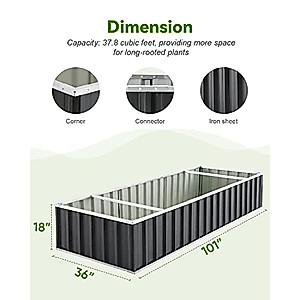 KING BIRD 101"x 36"x 18" Galvanized Raised Garden Bed 2 Installation Methods for DIY Outdoor Heightened Steel Metal Planter Kit Box for Deep-Rooted Vegetables, Flowers, Large Raised Bed Kit(Dark Grey)