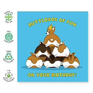CENTRAL 23 - Funny Birthday Card - Corgi Birthday Card - Buttloads of Fun - Booty Joke Card For Daughter Sister Female Friends BFF - Comes with Fun Stickers