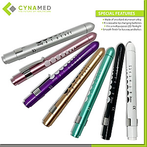 Cynamed Pen Light with Pupil Gauge LED Penlight for Nurses Doctors, Reusable Medical Penlight for Nursing Students (Purple)