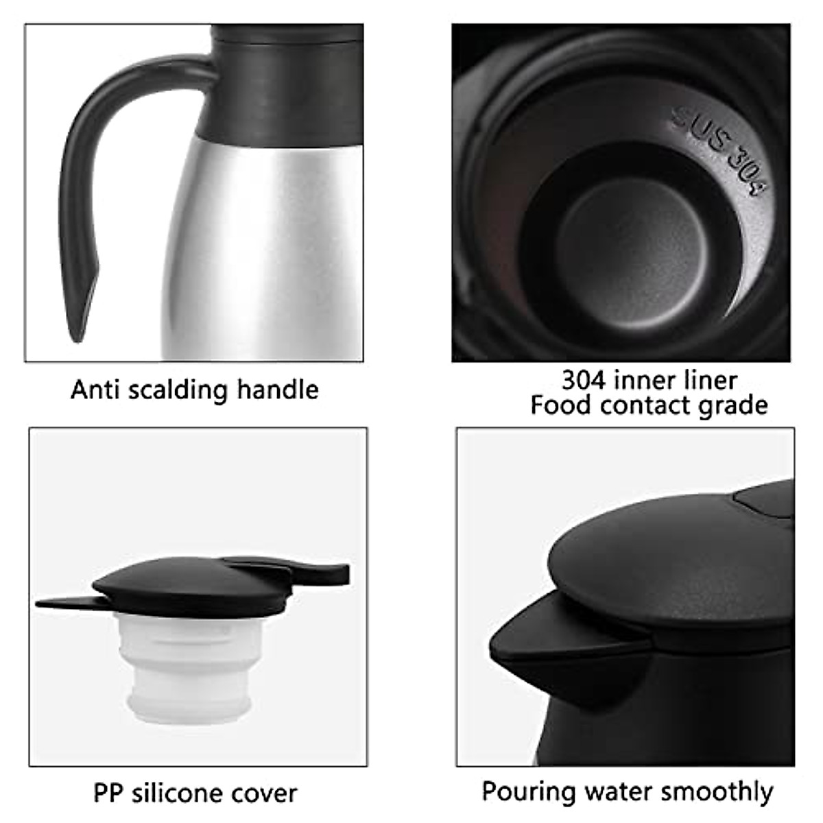 2L Stainless Steel Tea Pot, Household Coffee Pot Cold Water Kettle, Short Spout Cold Drink Kettle for Coffee Tea Beverages(Silver)