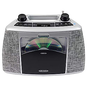 Jensen Home CD Player System Sport Handle + Bluetooth Boombox Portable Bluetooth Music System with CD Player +CD-R/RW & FM Radio with Aux-in & Headphone Jack Line-in (CD-565SL Black/Silver)