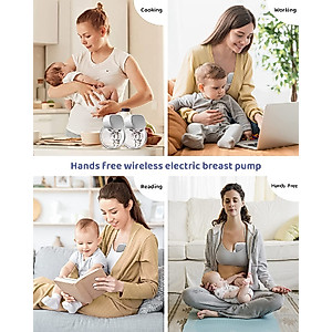 Kompoll Wearable Breast Pump Double Electric Breast Pump 24 mm Hands-Free Breast Pump 2 Mode & 5 Levels Portable Breast Pump Electric Worn in-Bra Wireless Breast Pump Breastfeeding Gray