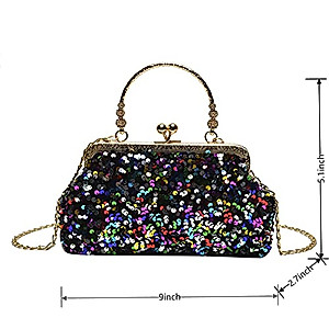 WIGUYUN Women Sequins Evening Handbag Glitter Top Handle Purse Chain Cross-body Bag Black
