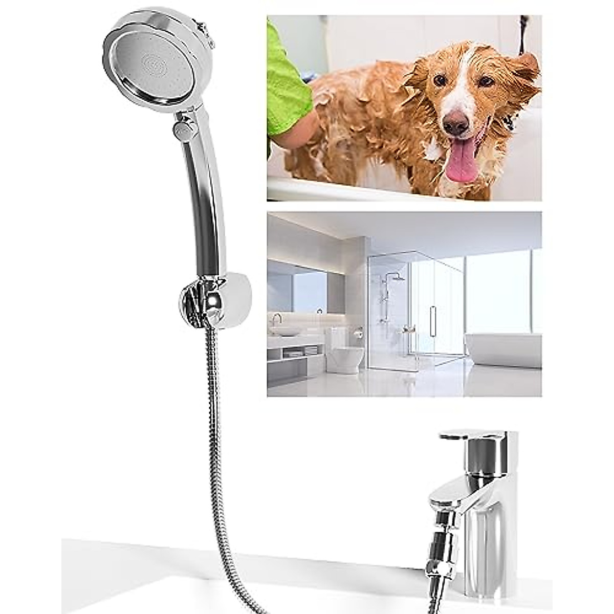 Sink Hose Dog Shower Sprayer Attachment, Female Aerator and Hand Spray Faucet Attachment with 90 Inch Shower Hose, Pet Bath Spray, Dog Shower, Hair Washing for Utility Room, Bathroom, Laundry Tub