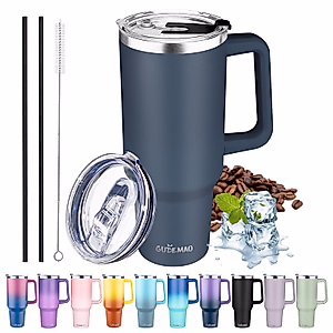 GUDEMAO 40 oz Tumbler with Handle, Insulated Tumbler with Lid and Straw, Reusable Stainless Steel Vacuum Insulated Cup, 100% Leak Proof Thermal Travel Coffee Mug Cup for Cold and Hot (Deep Blue)