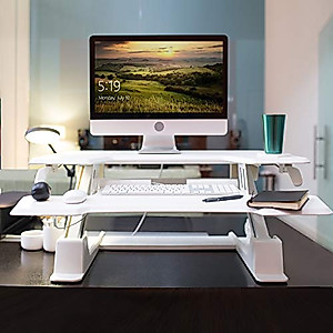 [Upgrade]Eureka Ergonomic V2 Sit To Stand Desk Converter, 36'' Height Adjustable Standing Desk Risers Converters Desktop Stand Computer Workstation Home Office Computer Desk with Keyboard Tray - White