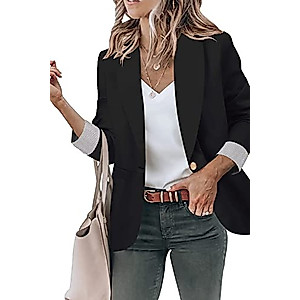 Genhoo Women's Blazers & Suit Jackets Open Front Button Blazer Long Sleeve Work Office Cardigan Jacket Black XL