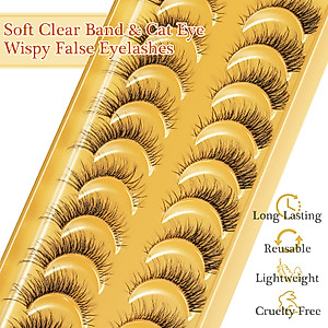 False Eyelashes Natural Wispy Lashes Cat Eye zanlufly Clear Band 3D Lashes that Look Like Extensions Soft Handmade Fake Eyelashes Lashes Pack
