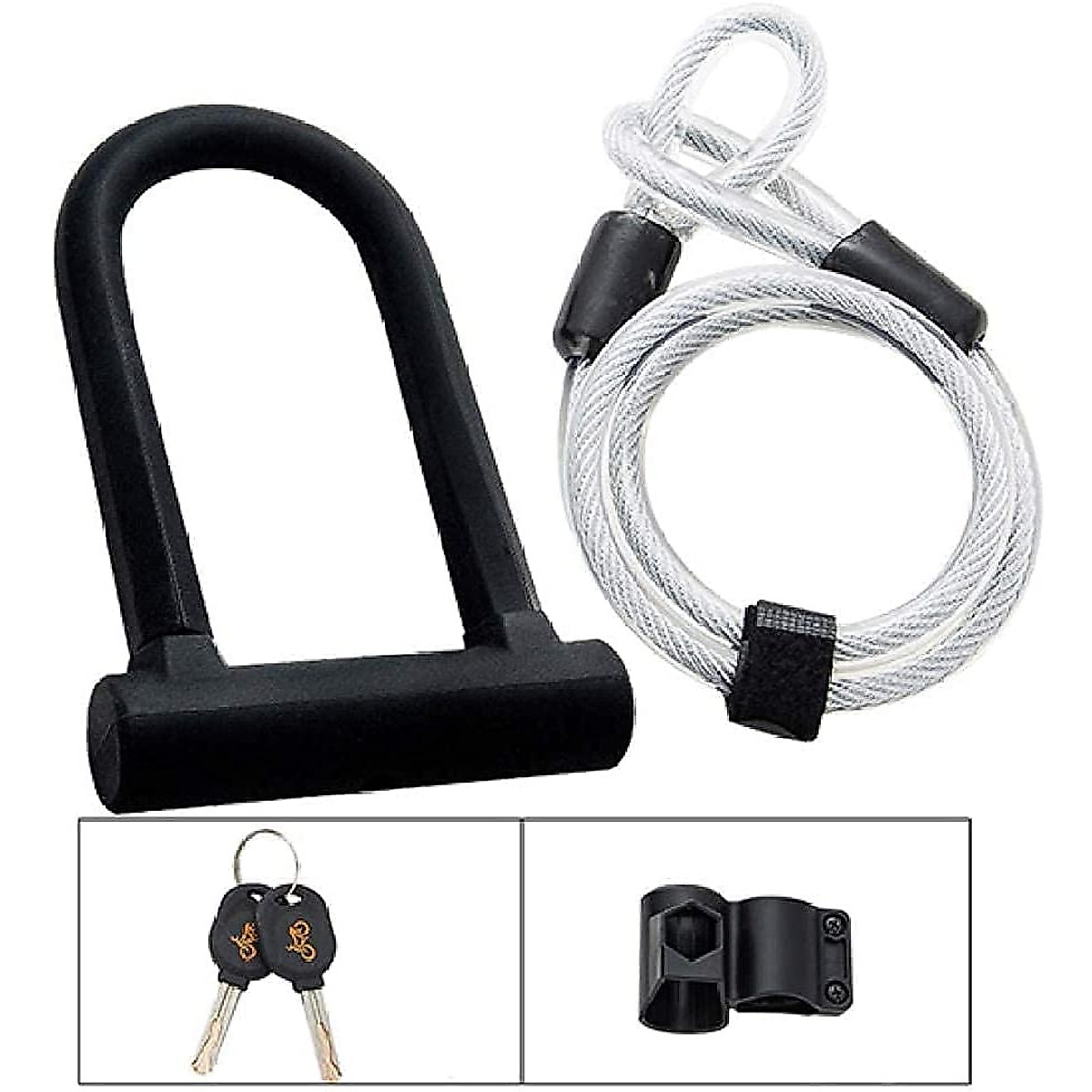 Bicycle Locks Heavy Duty Anti Theft Bike Lock Heavy Duty Bike Lock,Bike Lock Bicycle U Lock Anti-Theft Road Mountain Bike Motorcycle Lock Bicycle Accessories Steel Cable Security Locks-Black Set