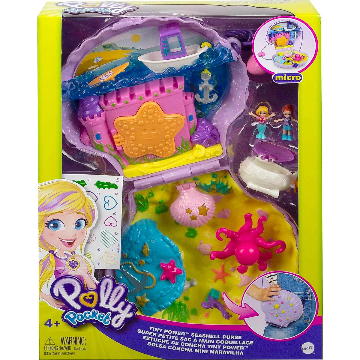 Polly Pocket Travel Toy with Micro Dolls & Accessories, Mermaid 2-in-1 Seashell Purse Playset (Amazon Exclusive)