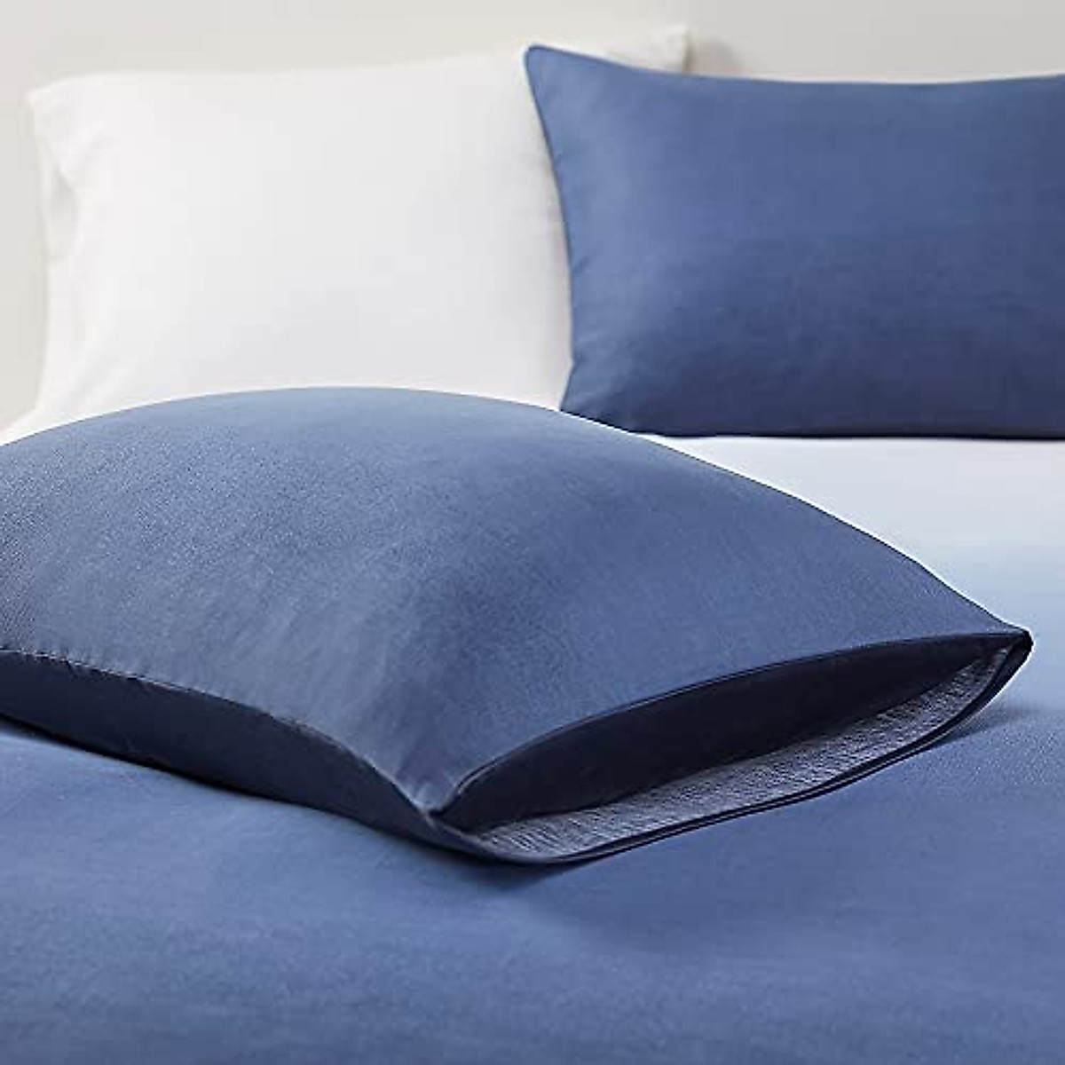Madison Park 100% Sateen Cotton Comforter Set, Breathable, Soft Cover, Trendy, All Season Down Alternative Cozy Bedding with Matching Shams, Full/Queen (90 in x 90 in), Indigo Blue 3 Piece
