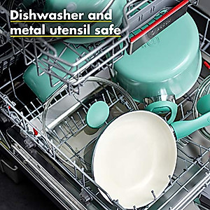 GreenPan Rio Healthy Ceramic Nonstick, Saute Pan with Lid, 5QT, Turquoise