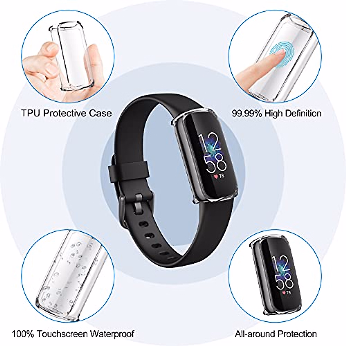 CAVN 4-Pack Screen Protector Case Compatible with Fitbit Luxe, TPU Protective Screen Cover Saver Bumper for Luxe Smartwatch Replacement Accessories (Black/Clear/Silver/Rose Gold)