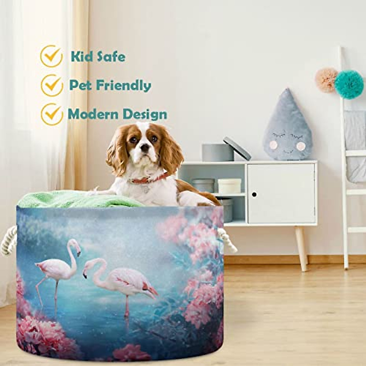 visesunny Flamingo Couple Standing in Lake Pink Rose Laundry Baskets Fabric Storage Bin Storage Box Collapsible Storage Basket Toy Clothes Shelves Basket for Bathroom,Bedroom,Nursery,Closet,Office