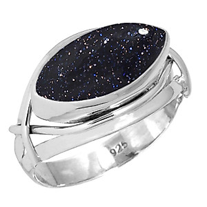 JEWELOPORIUM 925 Sterling Silver Ring for Women Blue Sunstone Gemstone Boho Silver Ring Size 9.5 Valentine's Day Gift Statement Jewelry