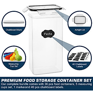 Airtight Food Storage Containers 36-Piece Set, Kitchen & Pantry Organization, BPA Free Plastic Storage Containers with Lids, for Cereal, Flour, Sugar, Baking Supplies, Labels & Measuring Cups