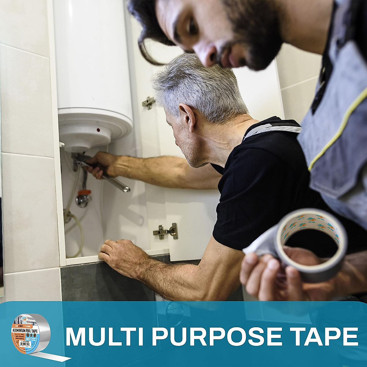 𝐏𝐫𝐢𝐦𝐞 𝐃𝐞𝐚𝐥: Aluminum 2" x 50 ft HVAC Weather Duct Tape, High Temp Waterproof Foil Tape for AC, Thick Fire Proof Cold Weather Metal Tape, Pipe Repair Heavy Duty Flex Duck Tape for Insulation