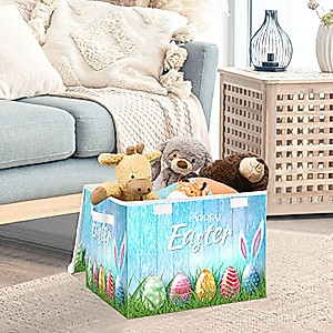 senya Easter Storage Baskets Collapsible Storage Bins with Lids, Happy Easter Bunny Eggs Storage Boxes Clothes Baskets for Organizing