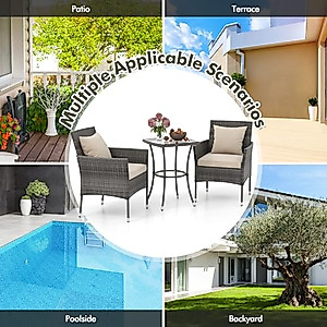 Tangkula 3 Piece Furniture Wicker Rattan Outdoor Patio Set, Onesize, Grey