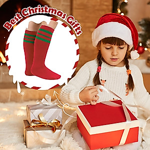 Zando Girls Soccer Socks Kids Cotton Baby Socks Warm Knee High Socks Toddler Girl Uniform Socks School Football Team Socks Youth Long Tube Socks Athletic Warm Socks Red White Striped One Size