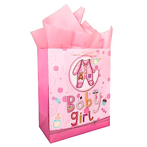 BagLove - Premium (2 Pack) Baby Girl Gift Bags with Tissue Paper - Large Gift Bags Perfect for Baby Showers, New Moms, Birthdays, Gender Reveals and More