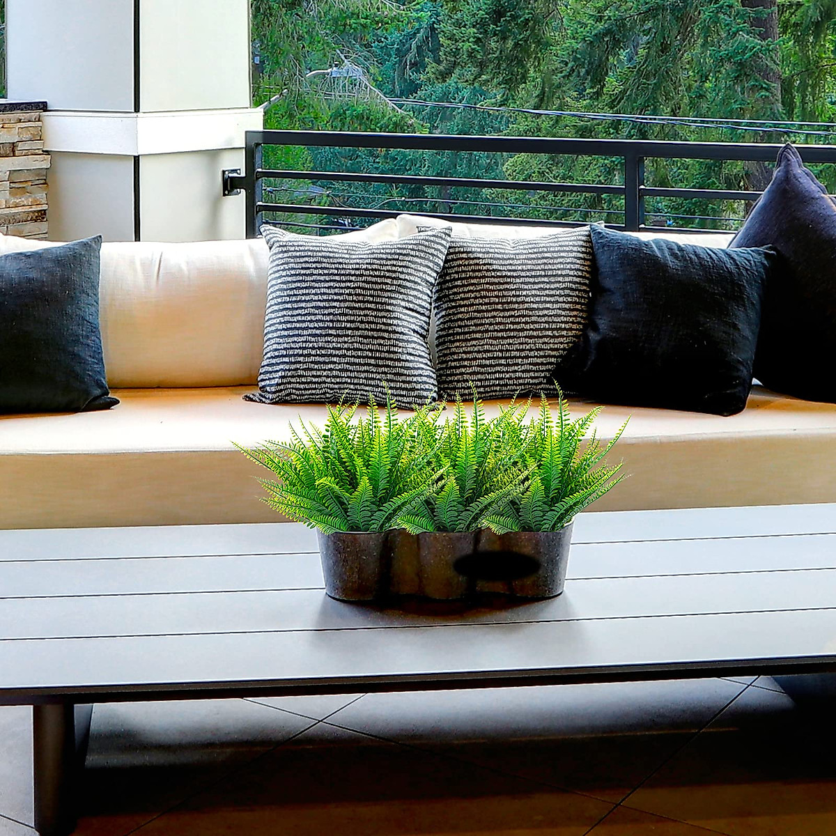 Helsens 18 Pcs Artificial Ferns Plants Bushes Fake Boston Fern Shrubs Plastic Plant Greenery for Outdoor Indoor Home Garden Decor