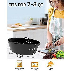 Ziimlpo Silicone Slow Cooker Liners Divider for 7-8 Quart Oval Crockpot, Reusable and Leak-proof Slow Cooker Divider Liner, BPA Free (Black）