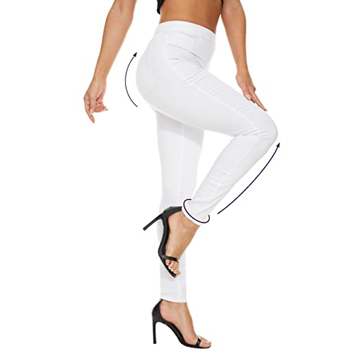 LICTZNEE Jeggings for Women High Waist, Stretchy Pull on Skinny Denim Jean Legging for Women with Pockets, Soft Breathable Cotton Blend, (White，Small)