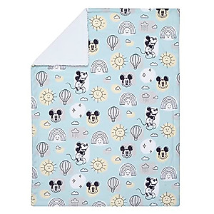 Lambs & Ivy Disney Baby Classic Mickey Mouse Blue/White Soft Fleece Baby Blanket