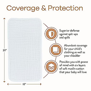 Comfy Cubs Muslin Burp Cloths Large 100% Cotton Hand Washcloths for Babies, Baby Essentials 6 Layers Extra Absorbent and Soft Boys & Girls Baby Rags for Newborn Registry (White, 10-Pack, 20" X10")