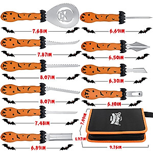OWUDE Professional Pumpkin Carving Kit 10 Pcs Upgrade Anti-Slip Handle Heavy Duty Stainless Steel Carving Tools with Premium Carrying Case and 6 Pcs Stencils for Halloween DIY