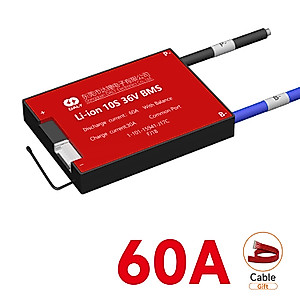 DALY BMS 10S 36V 60A Li-ion Battery Protection Module PCB Protection Board with Balance Leads Wires BMS for 18650 Battery Pack 36V(Standard BMS,60A)