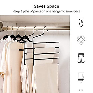 SONGMICS 5-Bar Pants Hangers, Pack of 4 Space-Saving Clothes Hangers, Closet Storage Organizer for Jeans Towels Scarves, Non-Slip Bars, Black UCRI034B02