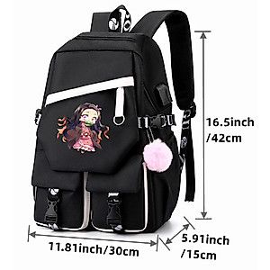 XIXISA 17 INCH Nezuko Laptop Backpack Kanroji Mitsuri Backpacks (Pink -Kanroji)