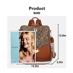 Kim Carrey Backpack Purse for Women PU Leather Casual Shoulder Bag Travel Backpack Ladies Satchel Bags (Brown)