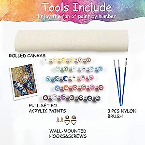 Teinsnis Butterfly Paint by Number for Adults Canvas, DIY Digital Butterfly Paint by Numbers, Butterfly Adult Paint by Number Kits, Acrylic Oil Number Painting Kits for Home Decor Gift 16"x20"