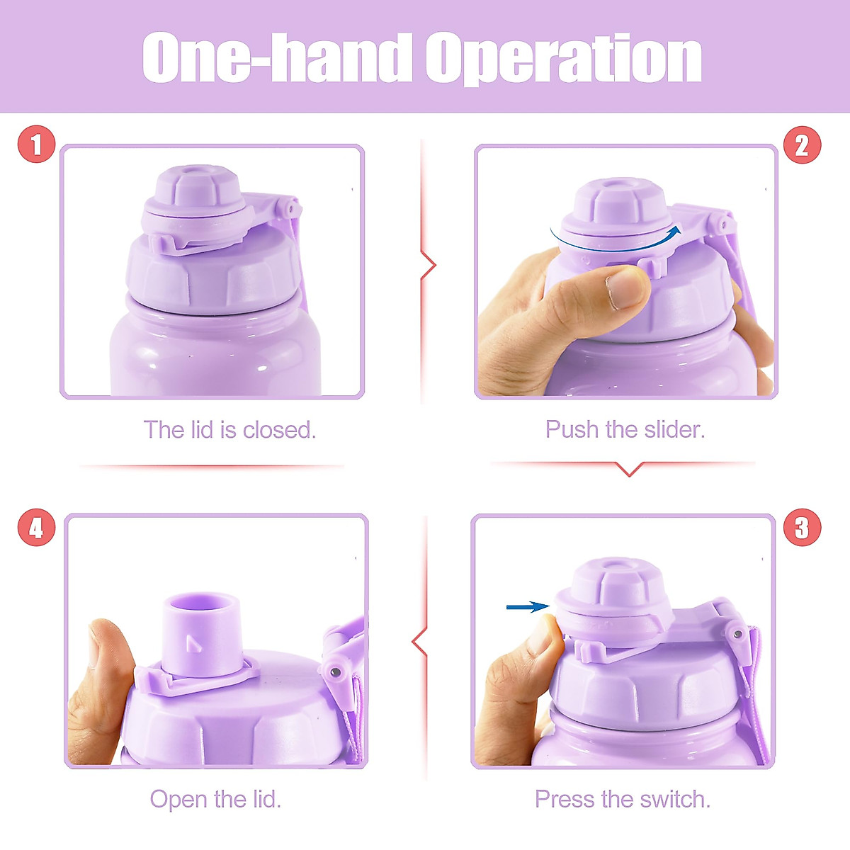 FECBK 4 Pack Sublimation Water Bottle Blanks 25 oz Sublimation Sports Water Bottles with Lid and Portable Rope Stainless Steel Insulated Sublimation Tumbler Blanks Flask for Sports Travel Gym, Purple