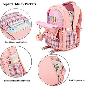 AO ALI VICTORY Girls Backpack 15.6 Inch Laptop School Bag Cute Kids Elementary College Backpacks Large Bookbags for Teen Girl Women Students Anti Theft Travel Daypack- Pink