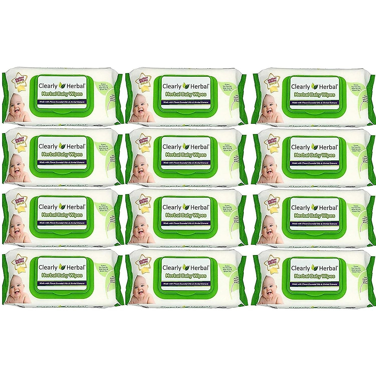 Clearly Herbal Baby Wipes, made with Essential Oils and Natural Herbal Extracts, Parent's Choice, Case Pack 864 Plant Based Wipes (12 Packs x 72 Count)
