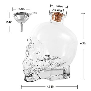 Skull Decanter Crystal Glass Skull Liquor Bottle 750ml Whiskey Bourbon Gothic Bottle,with Wooden Stopper Stainless  Steel Funnel