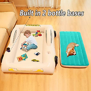 KINMAC Inflatable Toddler Travel Bed- Portable Travel Toddler Air Bed for Kids Camping Air Mattress Racecar Toddler Bed with Sides Blow Up Mattress Sleeping Pad for Camping Car Travel Sleeping(Green)