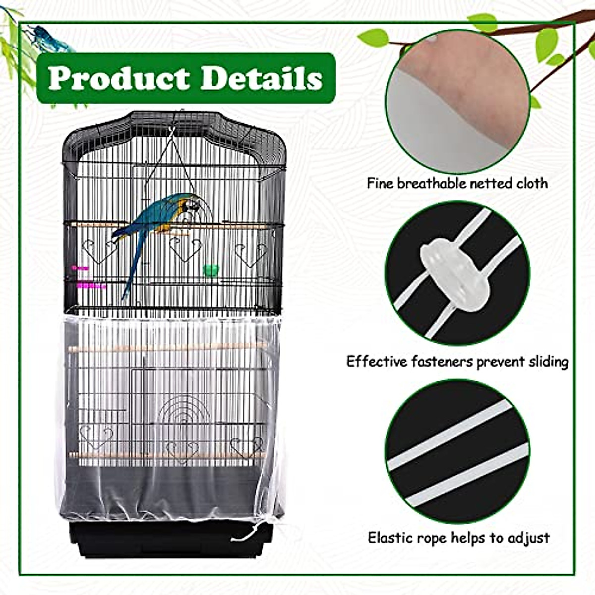ZOCONE Bird Seed Guards & Catchers 8"×80" Stretchy Adjustable Drawstring Bird Cage Mesh Net Cover Cage Skirt