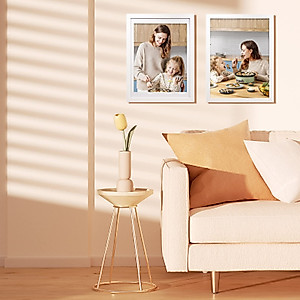 Egofine 12x16 Picture Frame White Covered by Plexiglass Made of Solid Wood, Display Pictures 9x12 and 11x14 with Mat or 12x16 Without Mat for Table Top and Wall Mounting